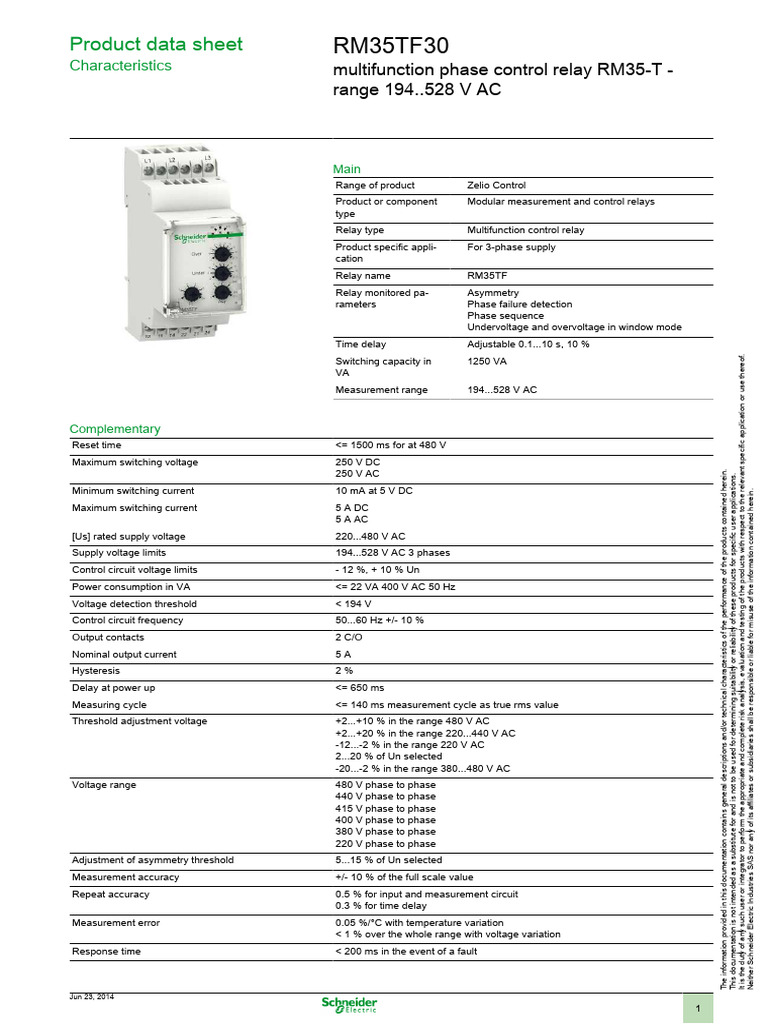 Zelio_Multifunction phase control relay_RM35TF30 | PDF