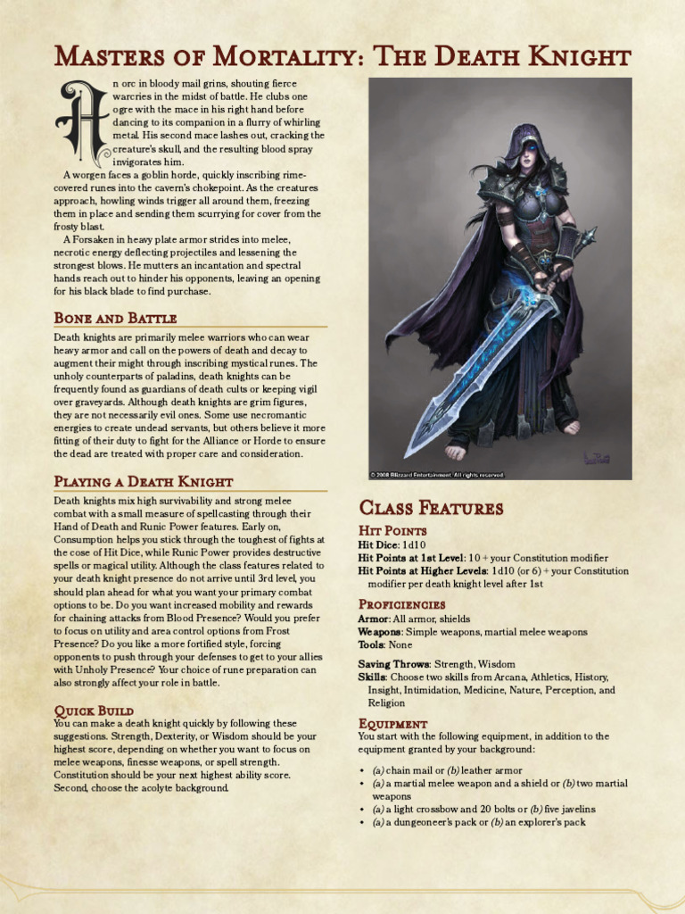 Death Knight Class Guide for RPGs | PDF