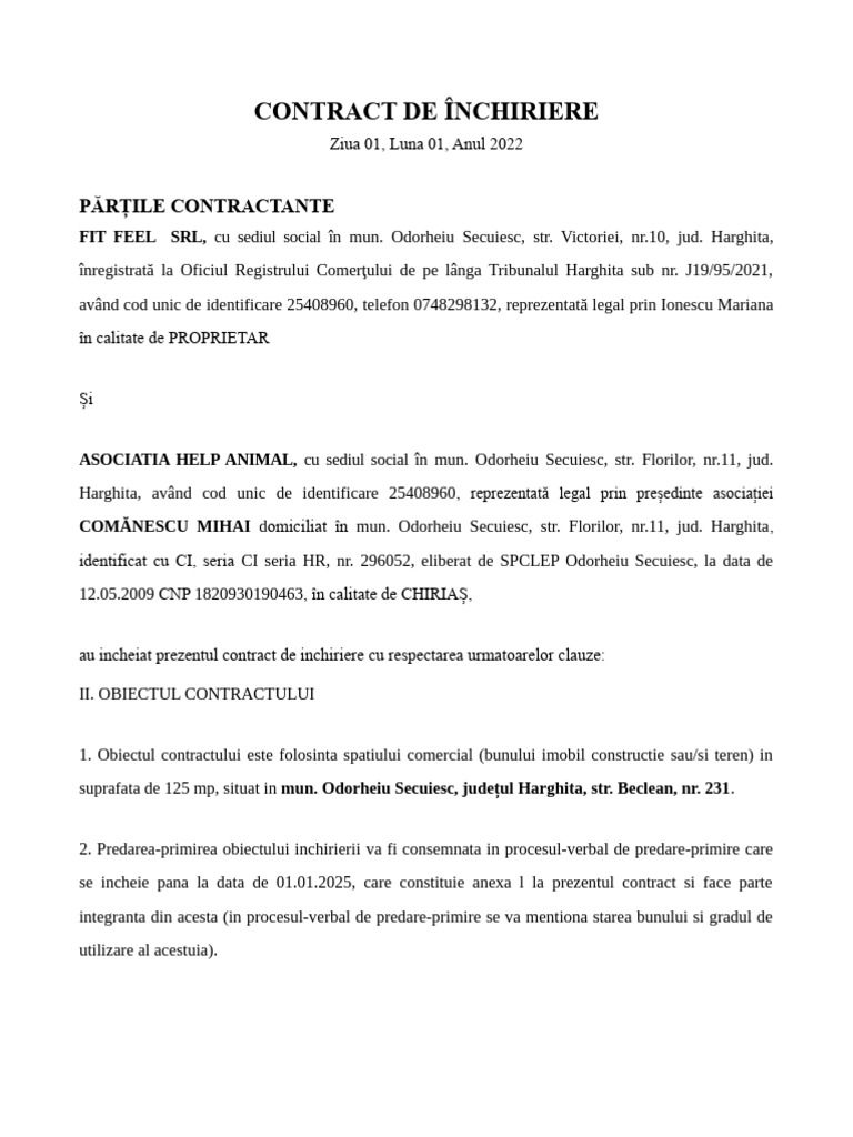 Contract Inchiriere | PDF