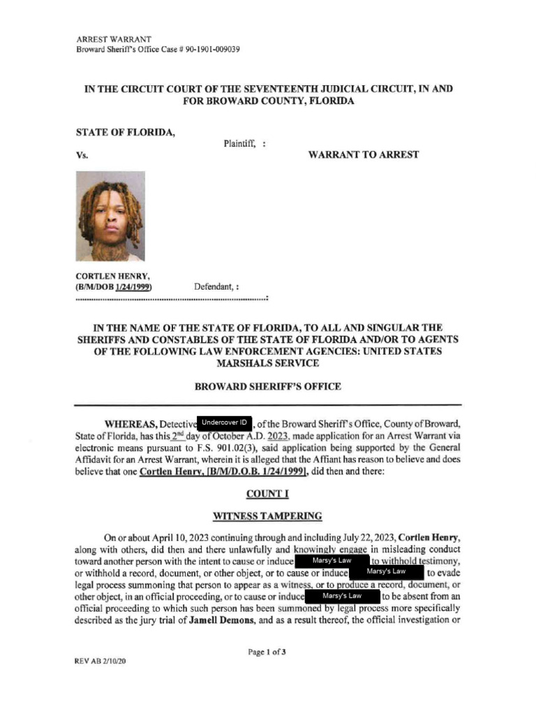 Cortlen Henry Arrest Warrant | PDF