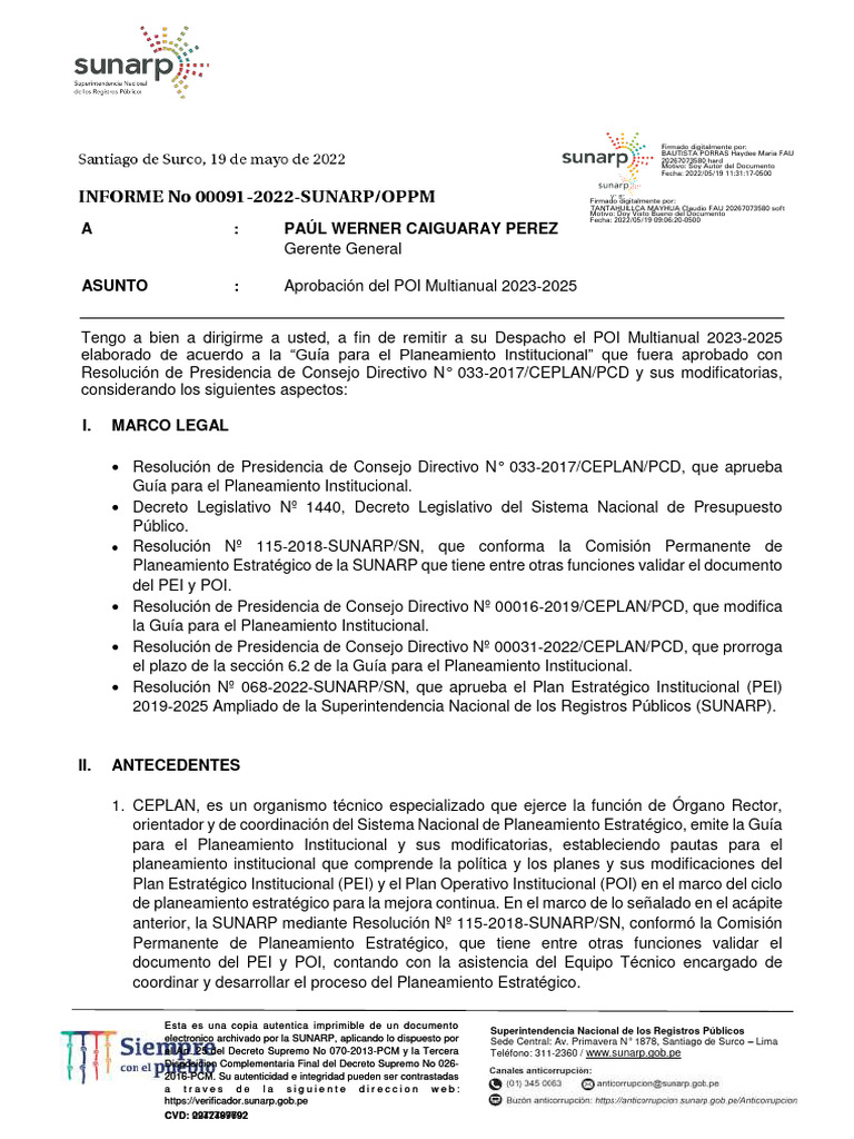 Res 072-2022-Sunarp-Sn - Informe #00091-2022-Sunarp-Oppm | PDF | Planificación