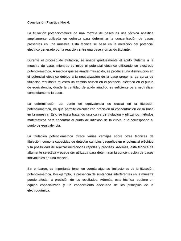 Conclusiones prácticas 4 y 5 | PDF | Valoración | Química