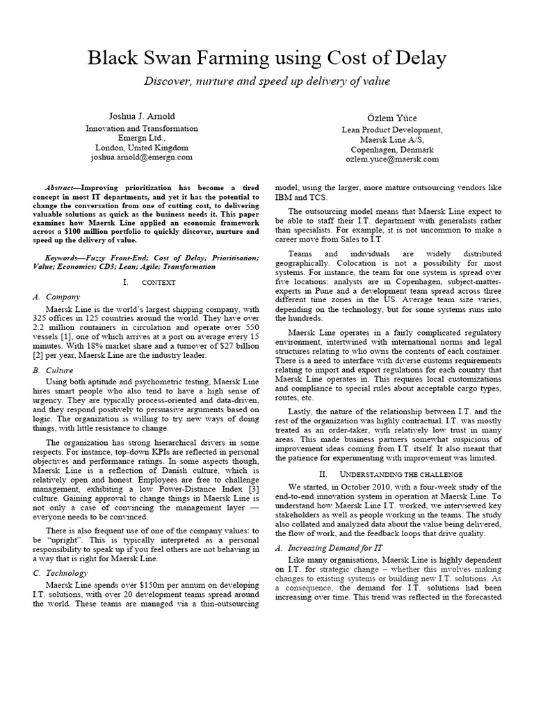 Black Swan Farming Using Cost of Delay | PDF