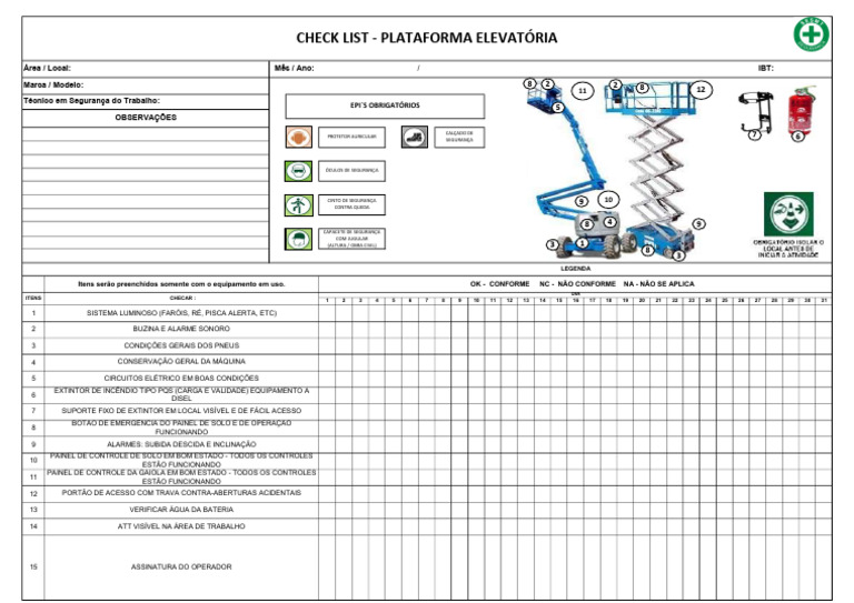 Check List Plataforma Elevatória | PDF