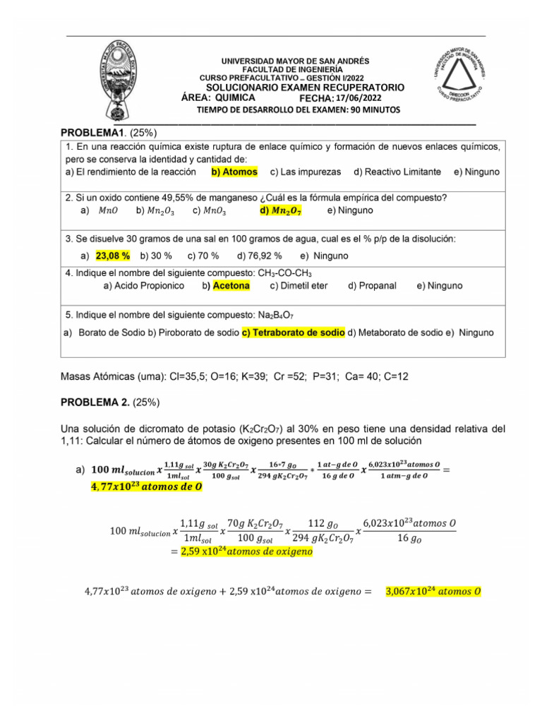 Solucionario Recuperatorio QMC | PDF