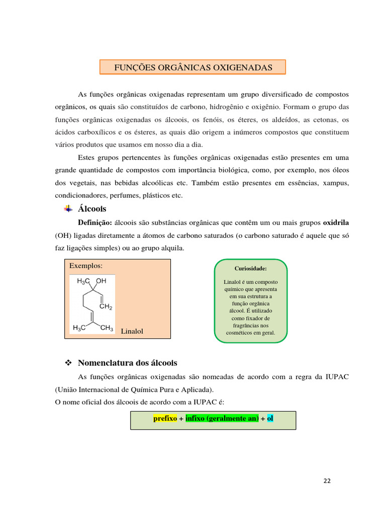 Funções Orgânicas Oxigenadas: Resumo | PDF