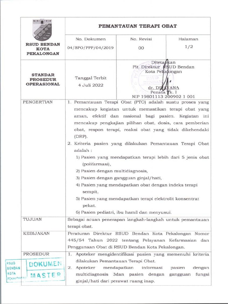 SPO PEMANTAUAN TERAPI OBAT | PDF