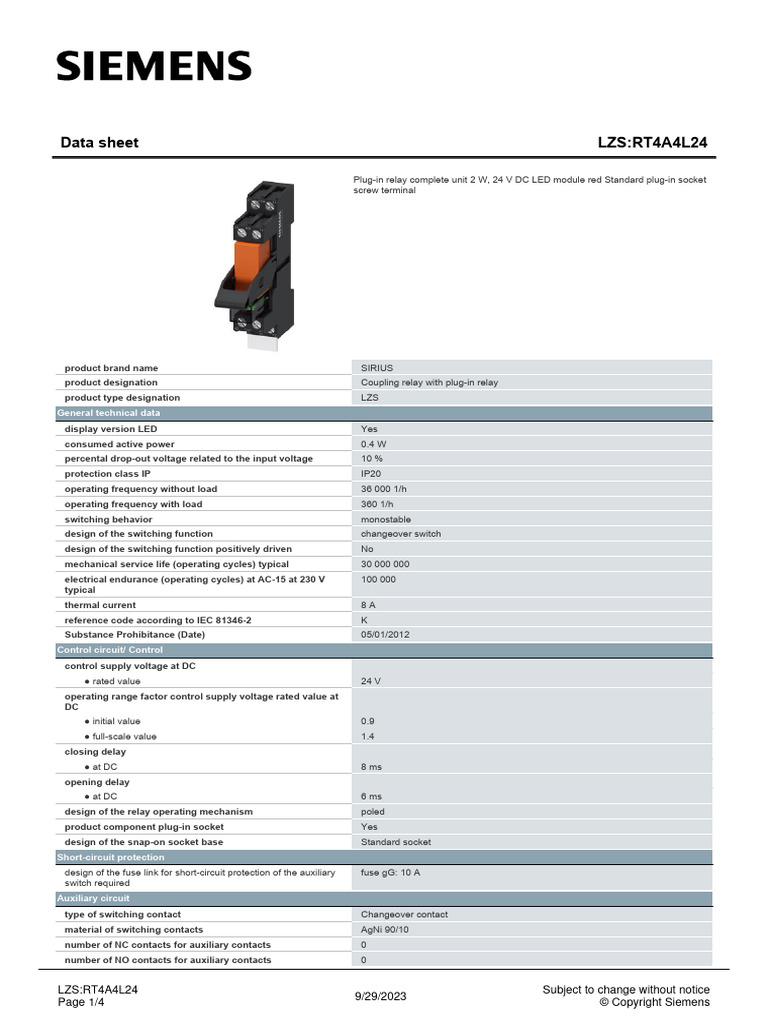 LZS RT4A4L24 Datasheet en | PDF | Relay | Fuse (Electrical)