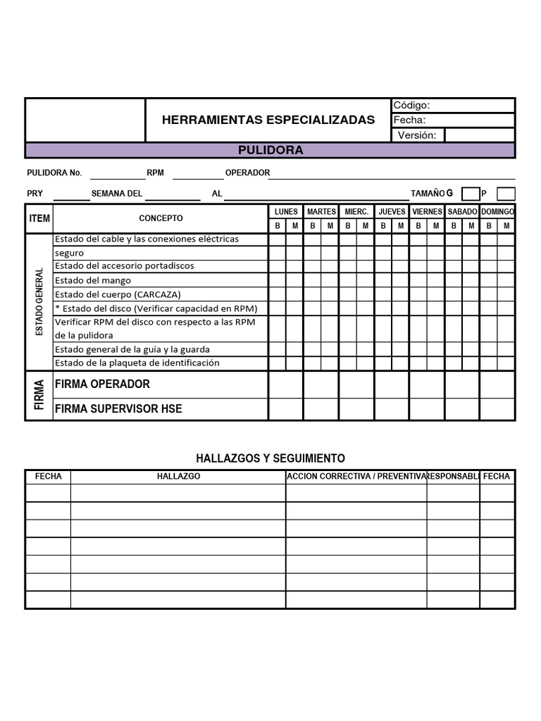 Check List - Pulidora | PDF