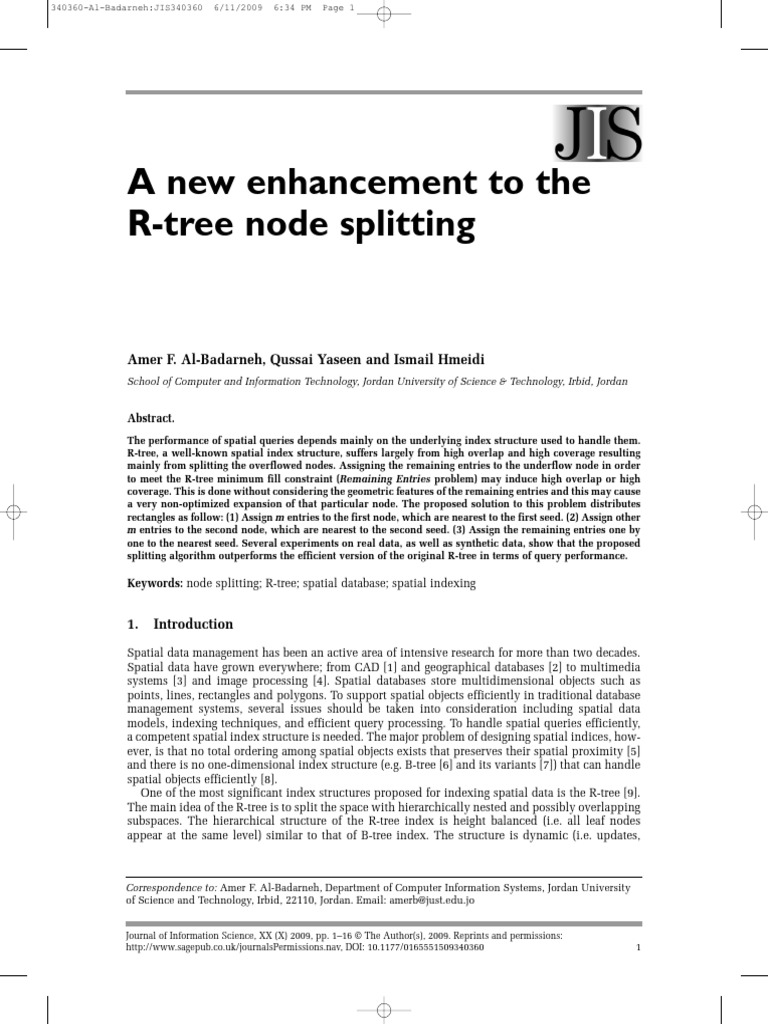 Nhom 10 A New Enhancement To The R Tree Node Splitting Download Free Pdf Data Management 
