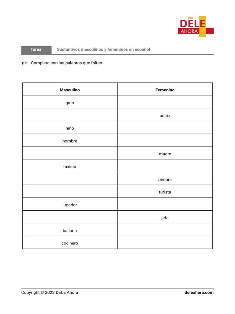 Sustantivos Masculinos y Femeninos en Espanol | PDF