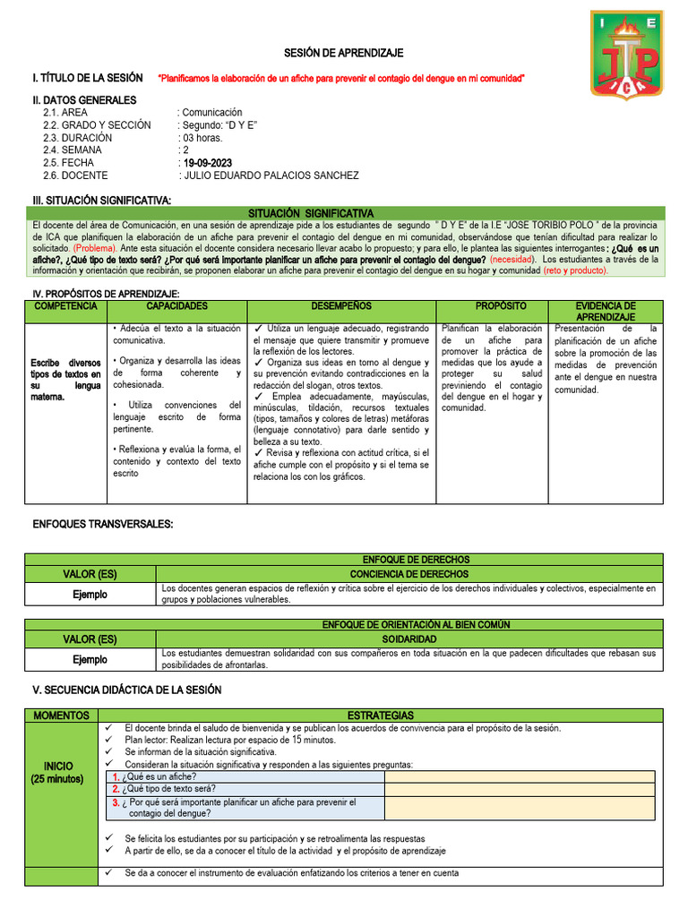 SESIÓN #2 Exp. 3 2° A 2023 | PDF | Evaluación | Comprensión lectora