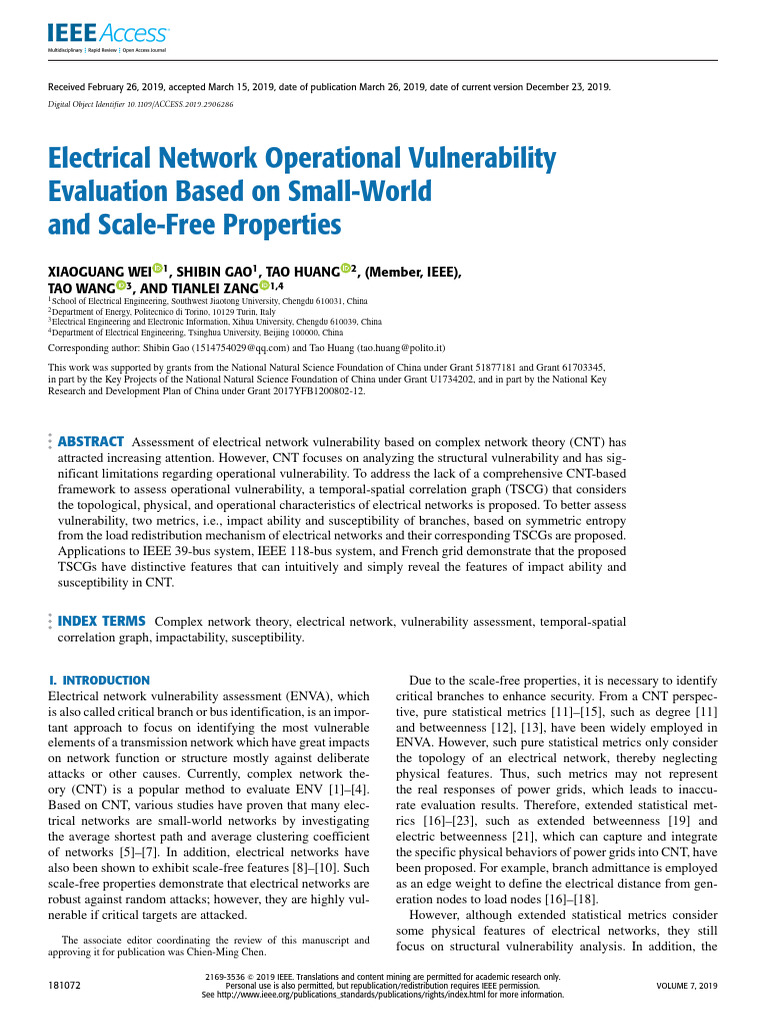Electrical Network Operational Vulnerability Evaluation Based On Small ...
