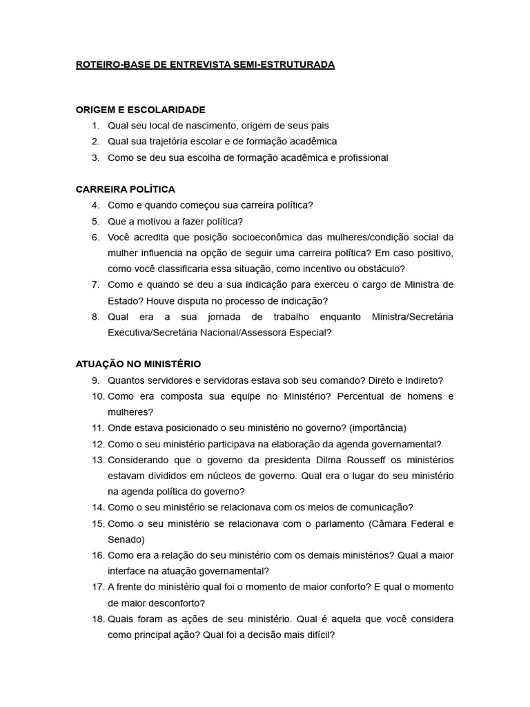ROTEIRO Entrevista Semi Estruturada | PDF