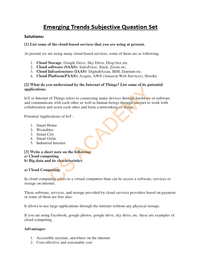 Emerging Trends Subjective Question Set: Solutions | PDF