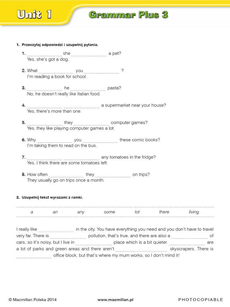 Evolution Plus 3 Grammar Plus 3 Unit 1 | PDF