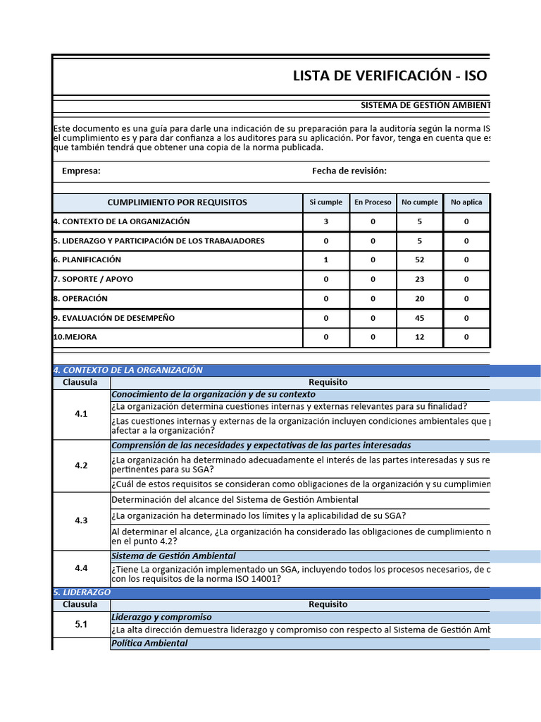 Check List 14001 | PDF | Planificación | Auditoría