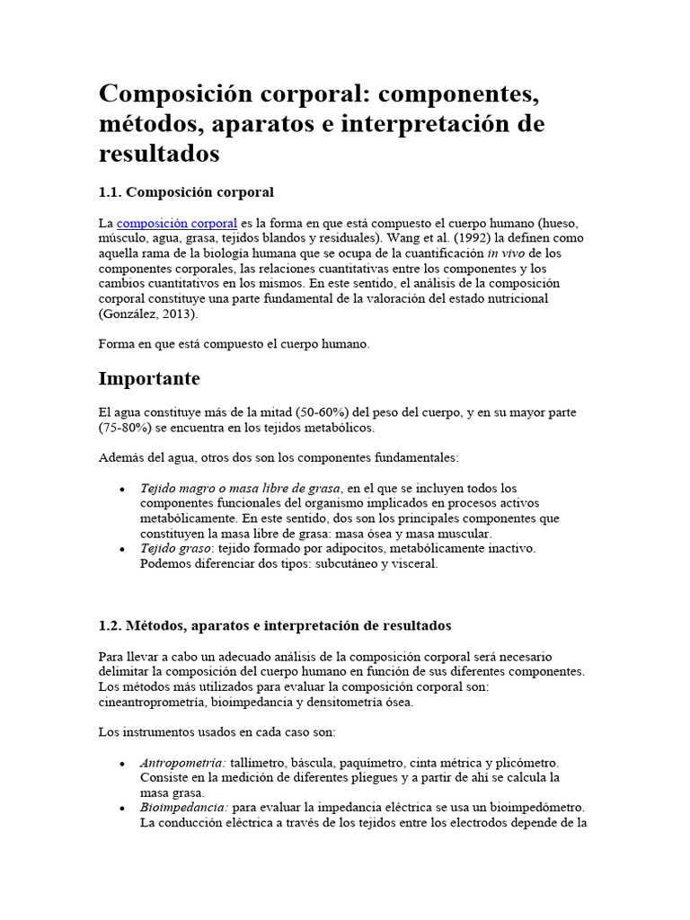 Composición Corporal Componentes, Métodos, Aparatos e Interpretación de ...