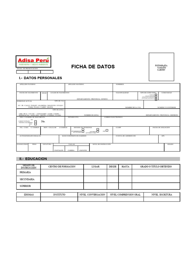 Anexo #5 FICHA DE DATOS PERSONALES | PDF