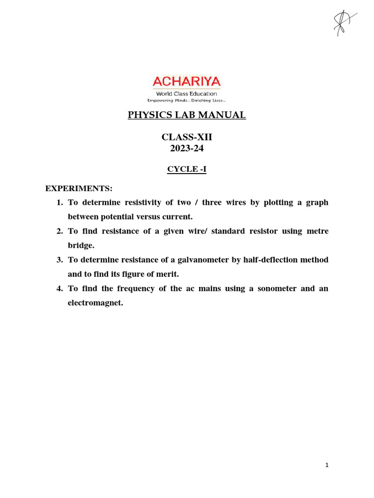 Xii Physics Lab Manual Cycle-1 Experiments | PDF