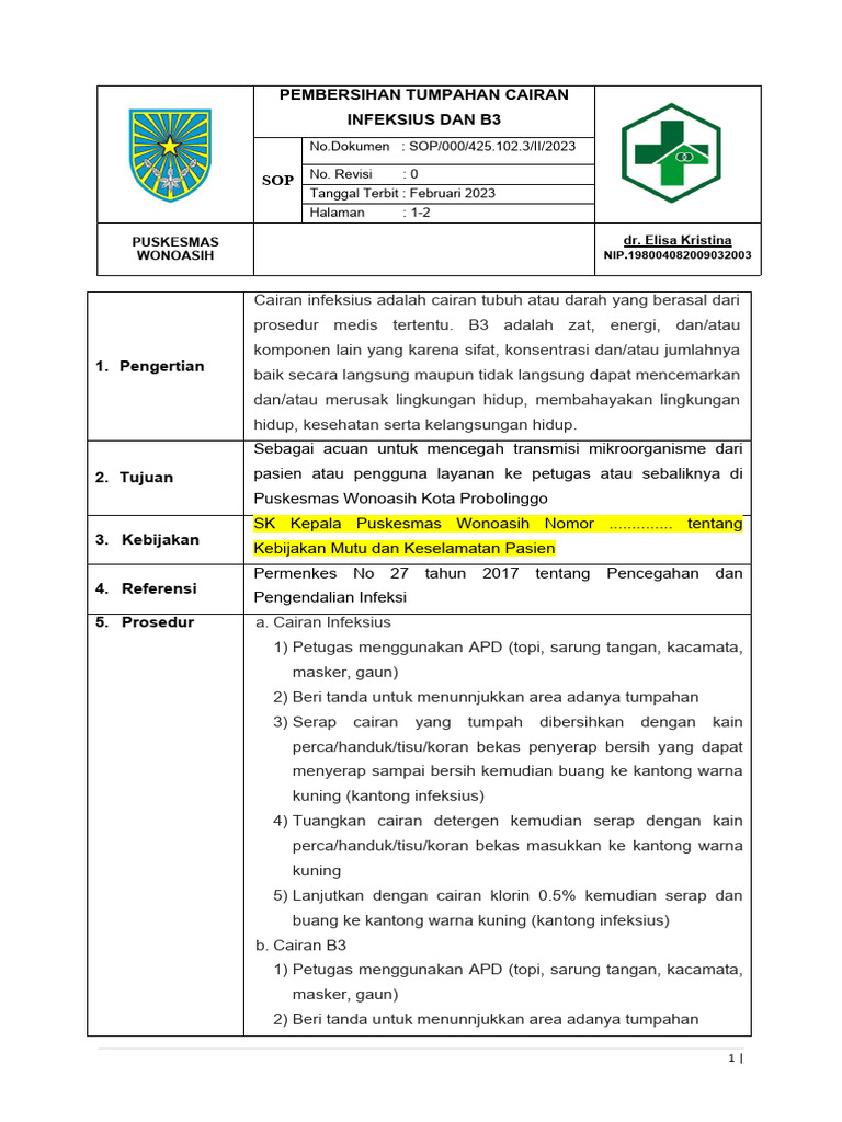Pembersihan Tumpahan Cairan Infeksius Dan B3 | PDF