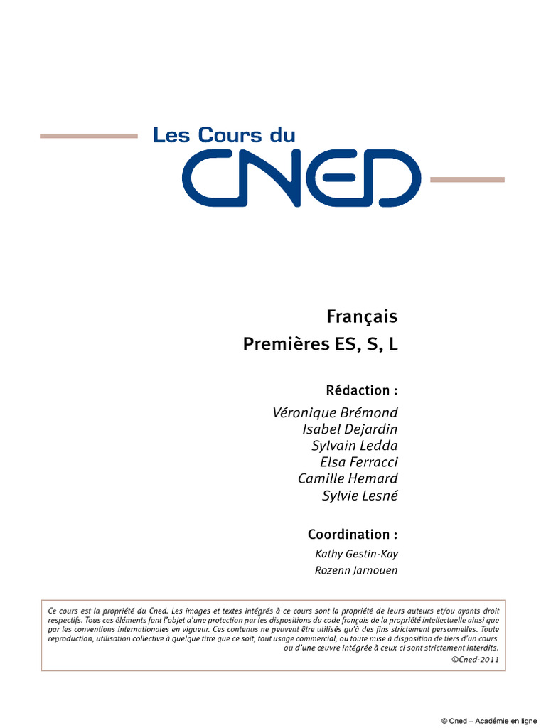Ebook Cours CNED Premiere ES L S - Francais | PDF