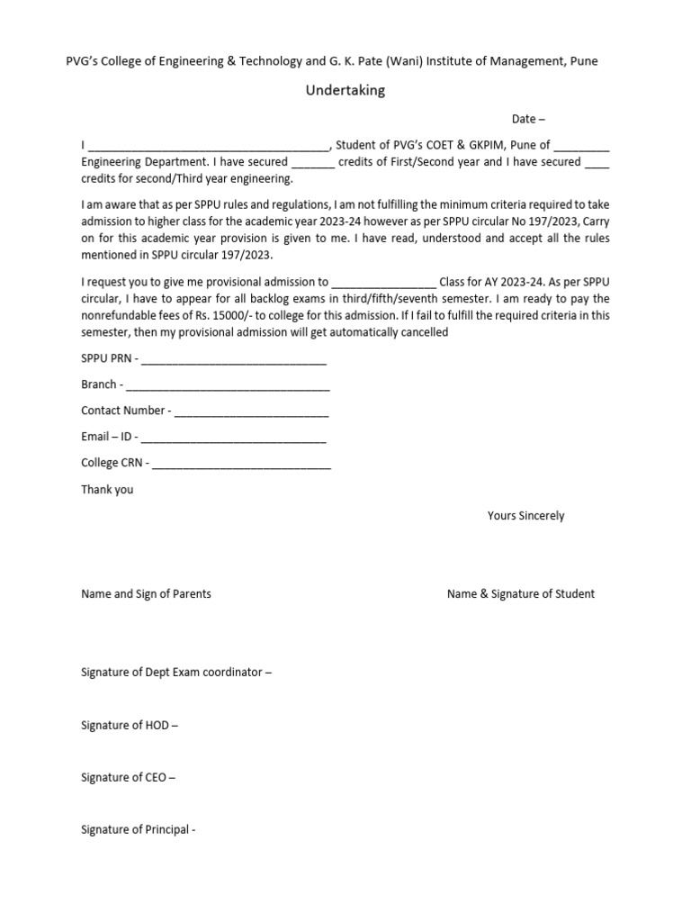 Updated Undertaking Form For Carry On | PDF | Finance & Money Management