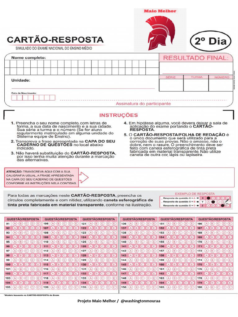 Cartão Resposta 2º Dia | PDF