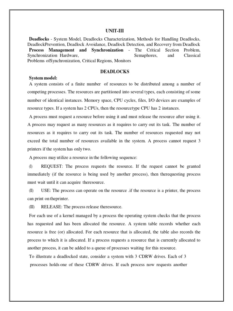 1.deadlocks 2.process Management and Synchronization | PDF