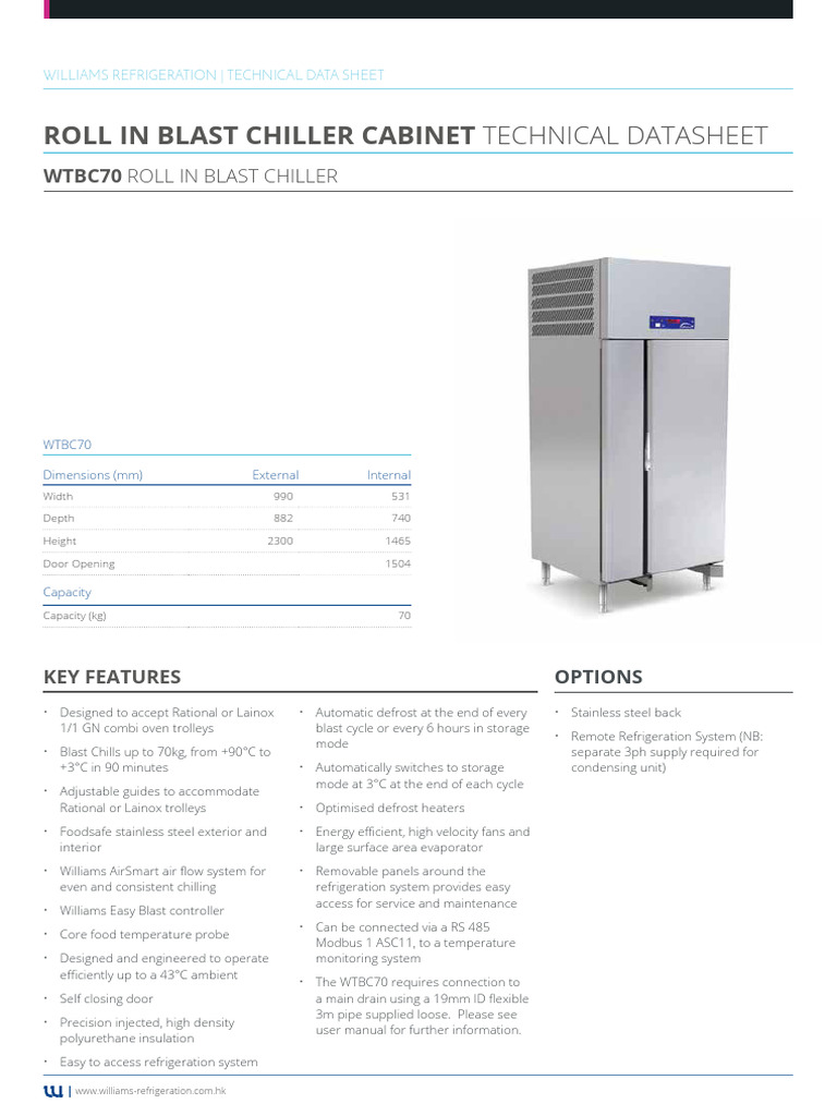 Blast Chiller wtbc70 Technical Datasheet | PDF
