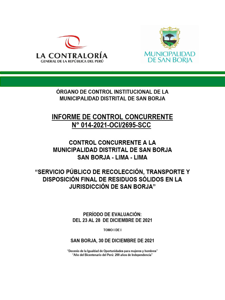 Control Concurrente Informe 014 2021 Hito 3 San Borja | PDF | Residuos | Economias