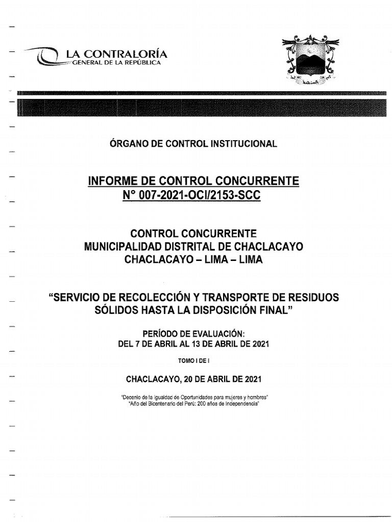 Control Concurrente Informe 007 Chaclacayo | PDF