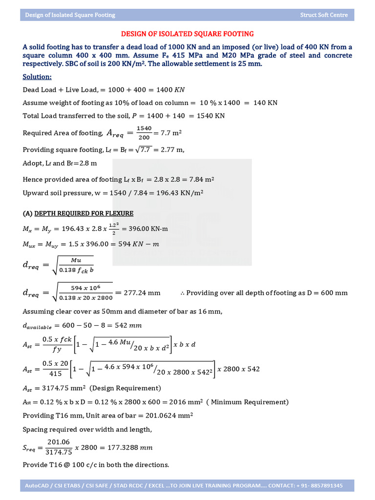 Design of Square Footing | PDF | Teaching Methods & Materials
