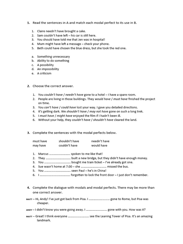 Modal Perfects Exercises with Answers | PDF