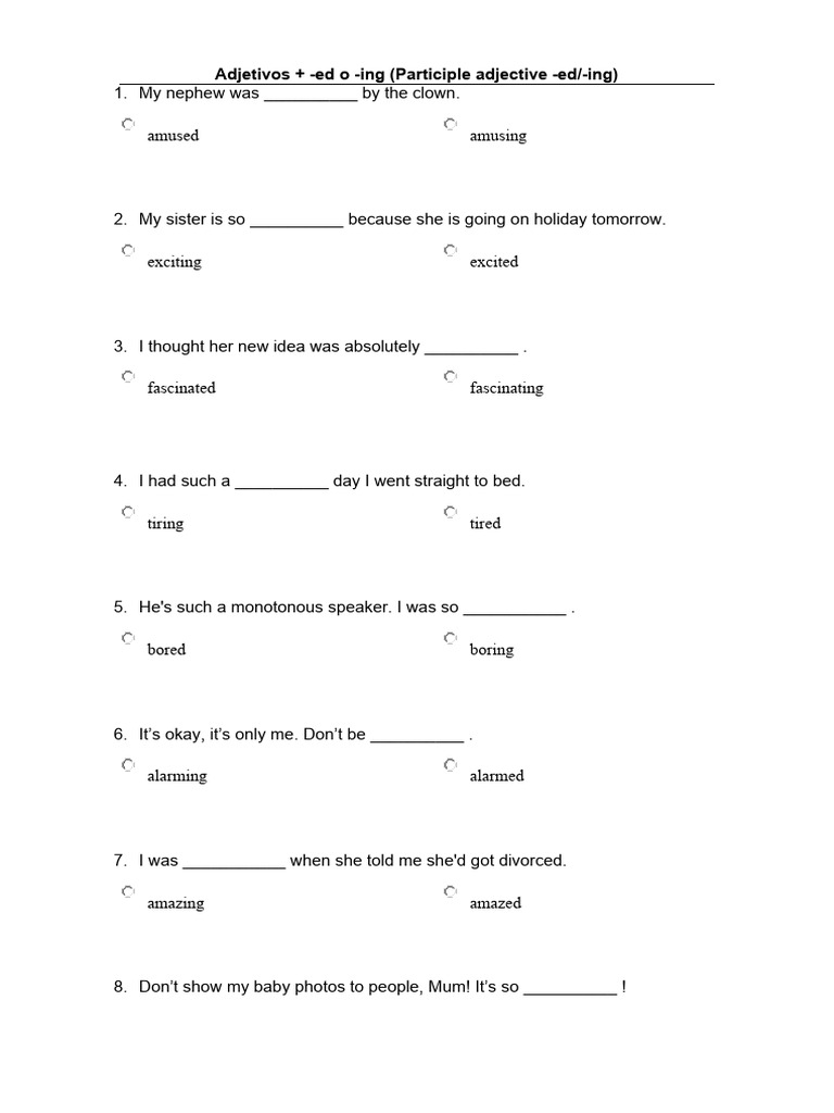 Ejercicio Adjectives ED-ING | PDF