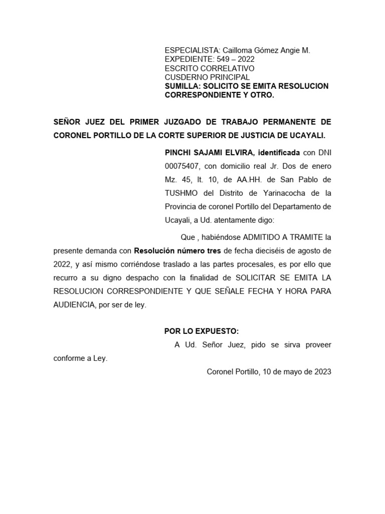 Solicito Se Emita Resolucion Correspondiente | PDF
