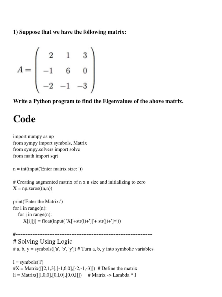 Python Program for Matrix Eigenvalues | PDF