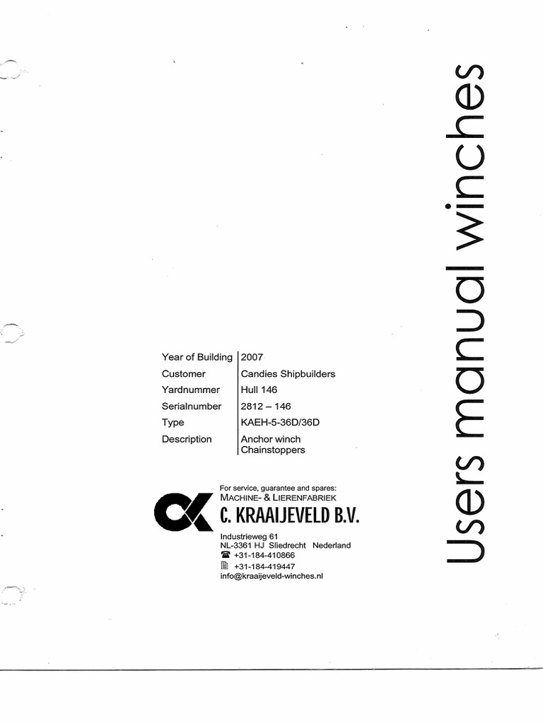 User Manual Winches_c.kraaijeveld b.v_kaeh-5-36d.36d | PDF