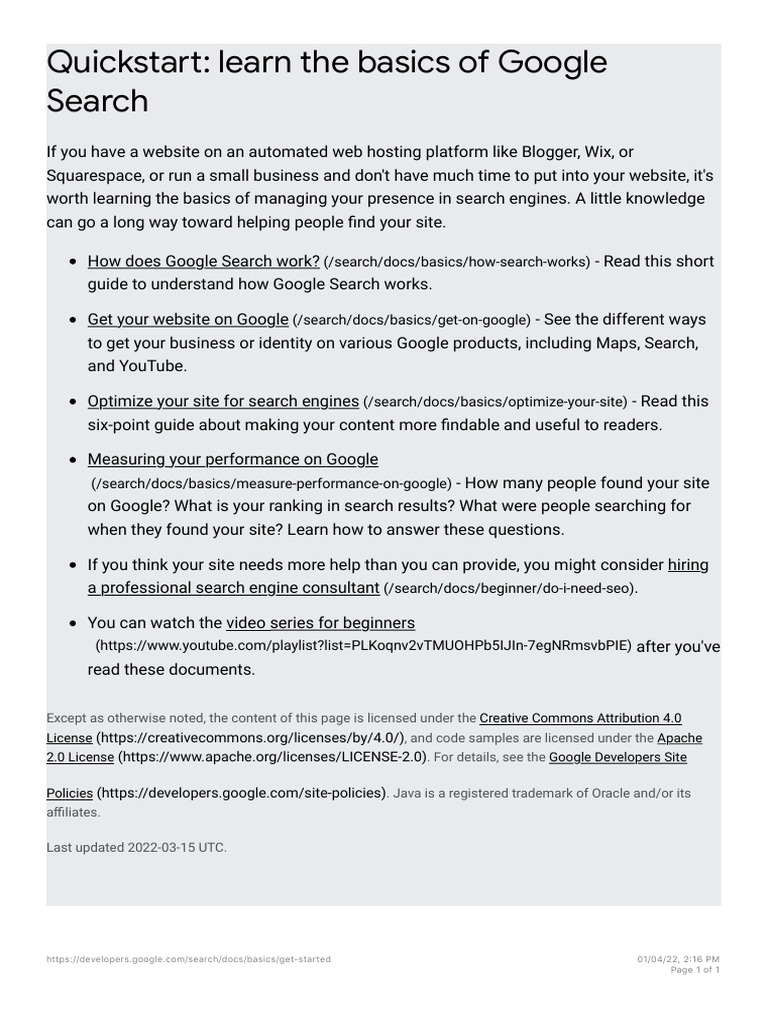 Quick Guide to SEO | Google Search Central | Documentation | Google Develope 1 | PDF