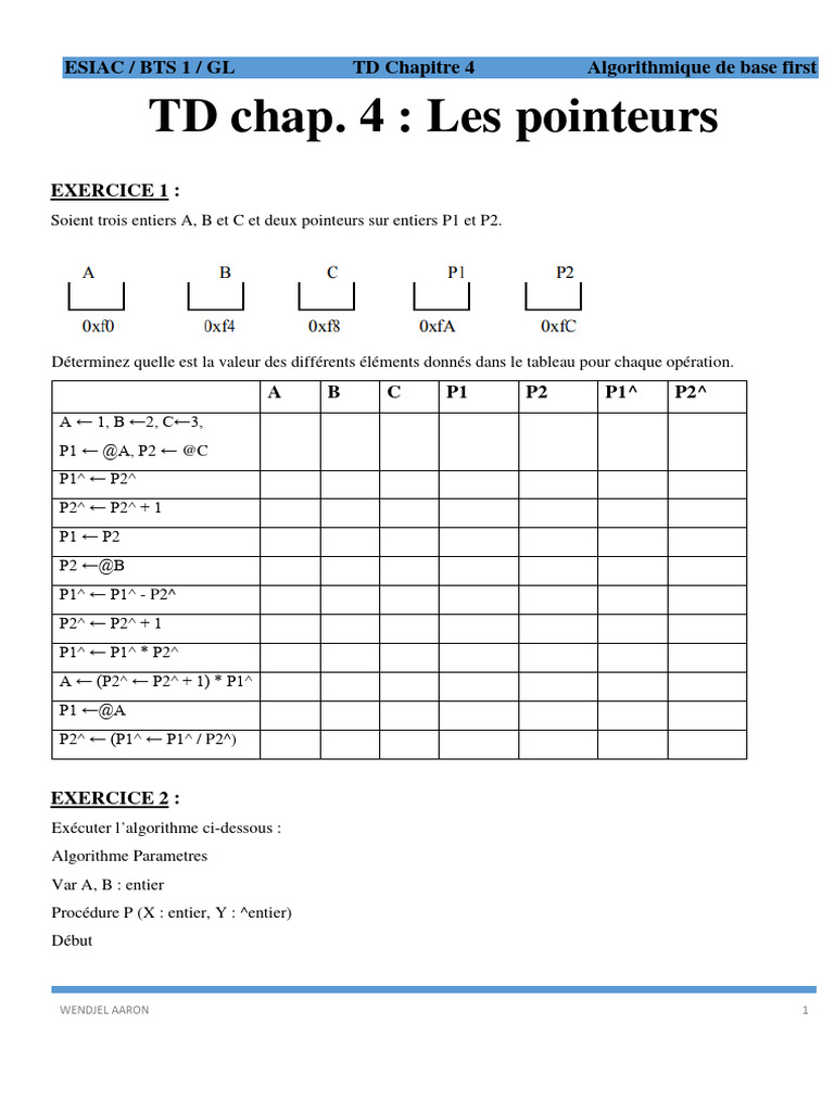 Exercices sur les pointeurs en algorithmique | PDF | Sciences et mathématiques | Ordinateurs