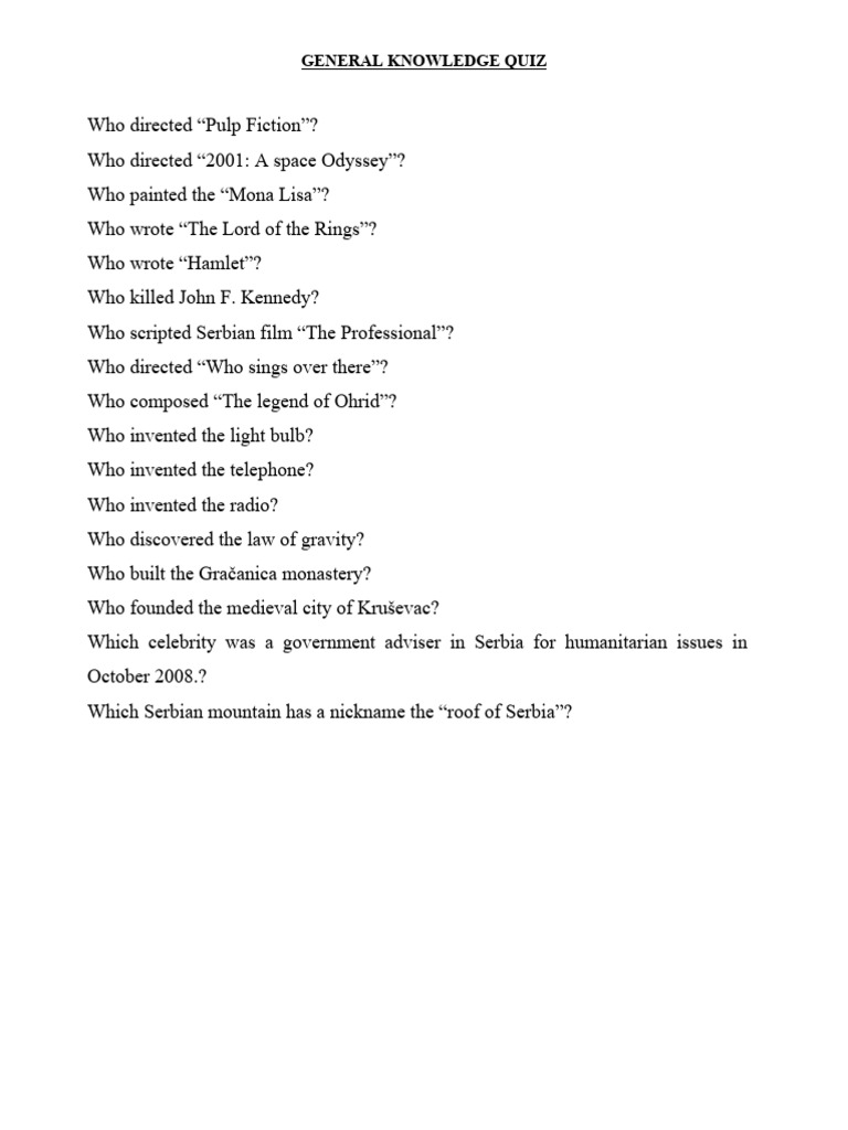 GENERAL KNOWLEDGE QUIZ - Passive Voice, Past Simple | PDF