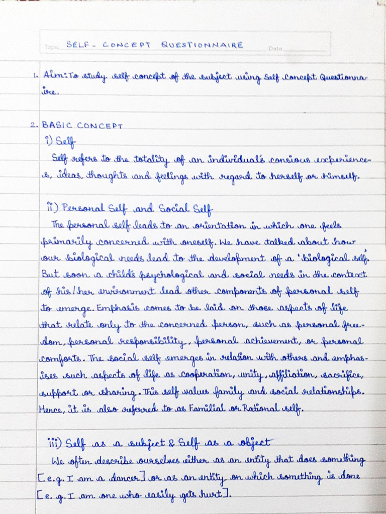 Self-Concept Questionnaire | PDF