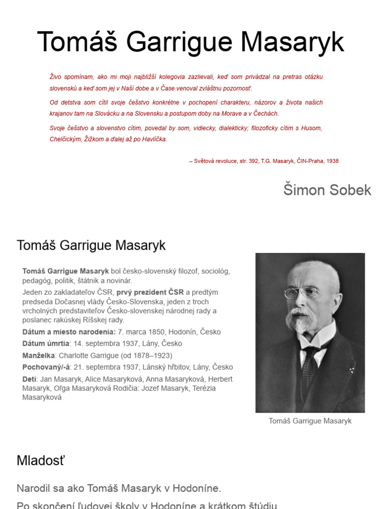 Tomáš Garrigue Masaryk | PDF