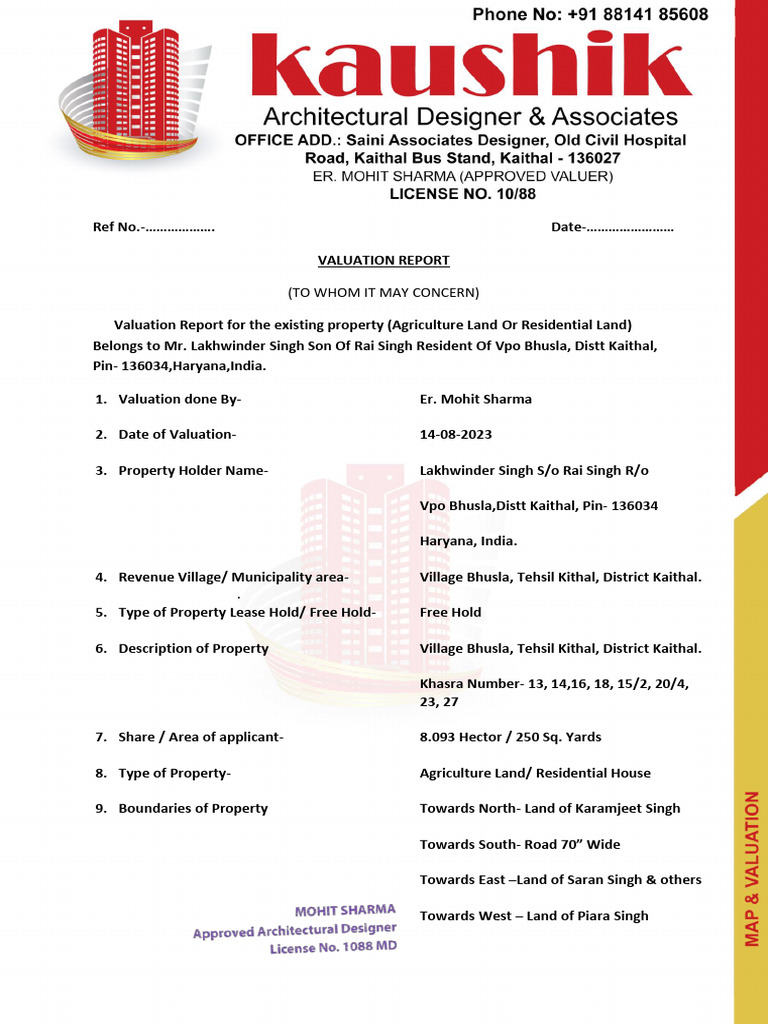 Valuation Report for Property in Kaithal | PDF
