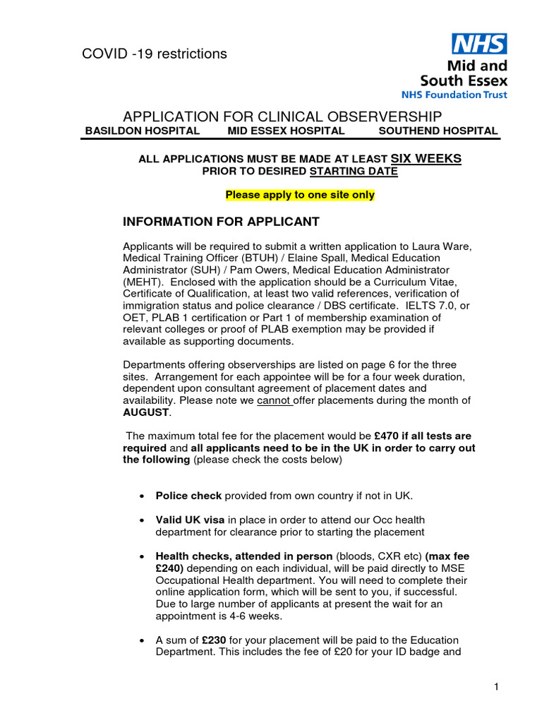 MSE Clinical Observer Application April 2021 v2 | PDF | Medicine ...
