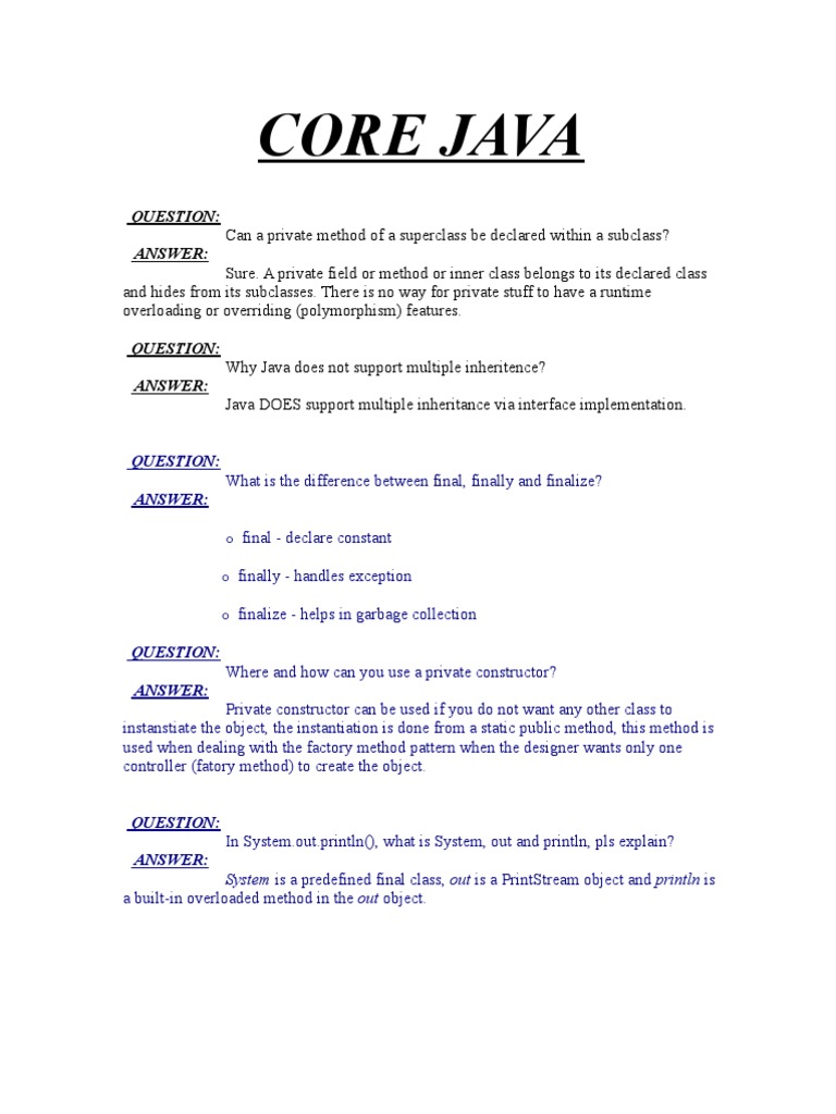 Core Java Faq S 1 Pdf Method Computer Programming Class Computer Programming