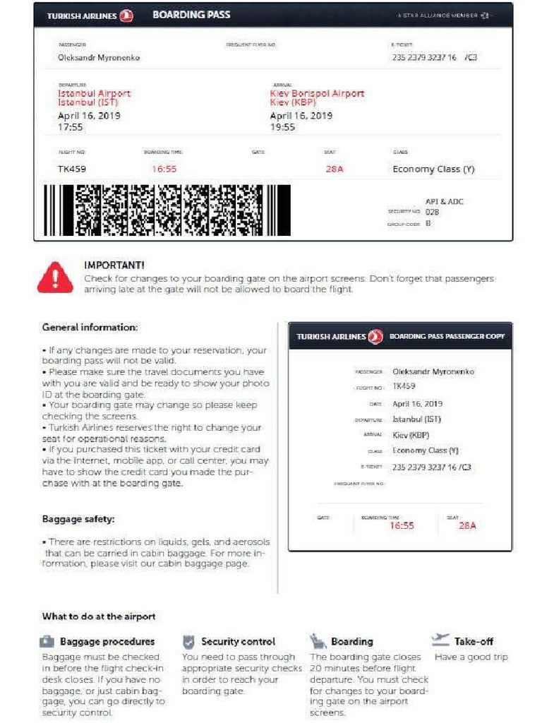 Turkishairlines Boarding Pass Ist Kbp | PDF