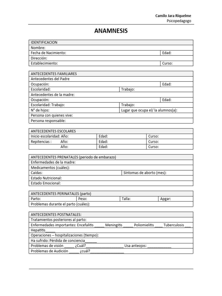 Anamnesis de Uso General | PDF | Cuidado de la salud | Enfermedades y trastornos humanos