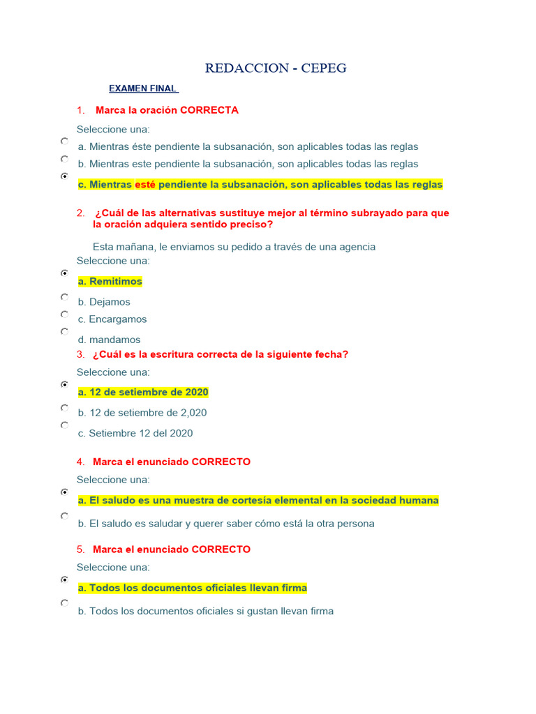 Examen Parcial y Final - Redaccion | PDF