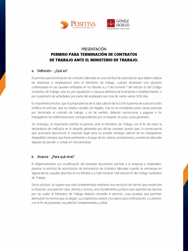 Dlg-For-20 Permiso Ante El Ministerio de Trabajo para Terminar Contrato ...